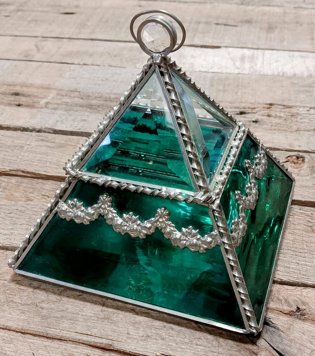 Vintage Emerald Green Stained Glass Pyramid Jewelry/trinket Box - Etsy