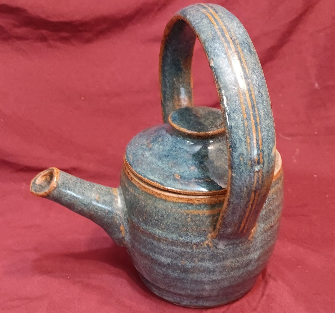 Vintage Hand Made Blue Ceramic Pottery Tea Pot - Etsy
