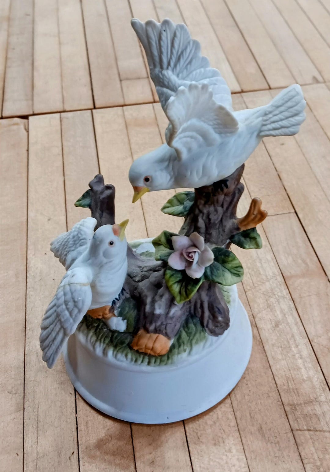 Porcelain Dove Music Box Figurine – 7" Ceramic Birds & Flowers Scene - Etsy