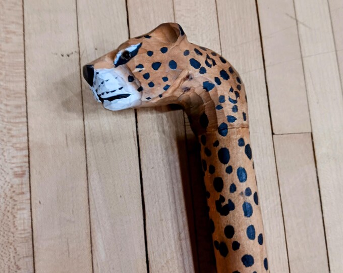Hand Carved 34.5" Painted Cheetah Cane – Animal Print Walking Stick ...