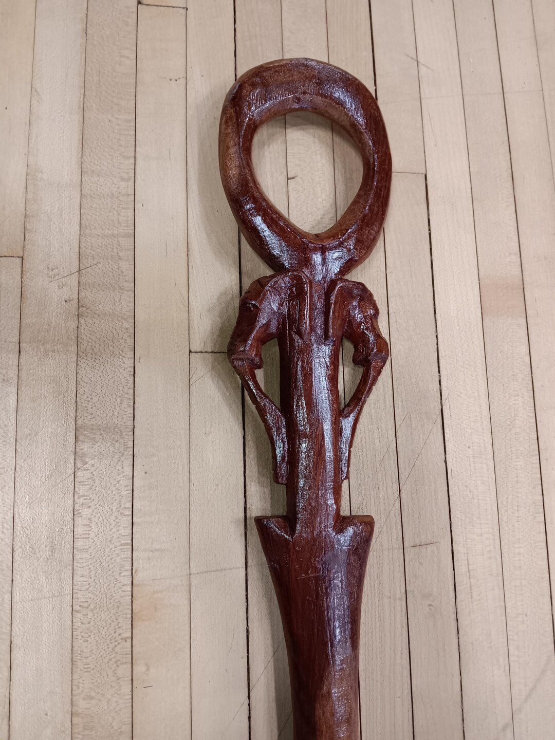 Hand-carved Wooden Walking Stick 35" Tribal Cane W/ Twin Elephant ...