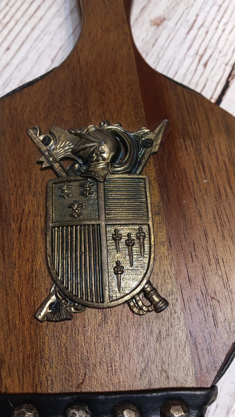 Vintage Wood Leather and Brass Fireplace Bellows With Knight Coat of ...