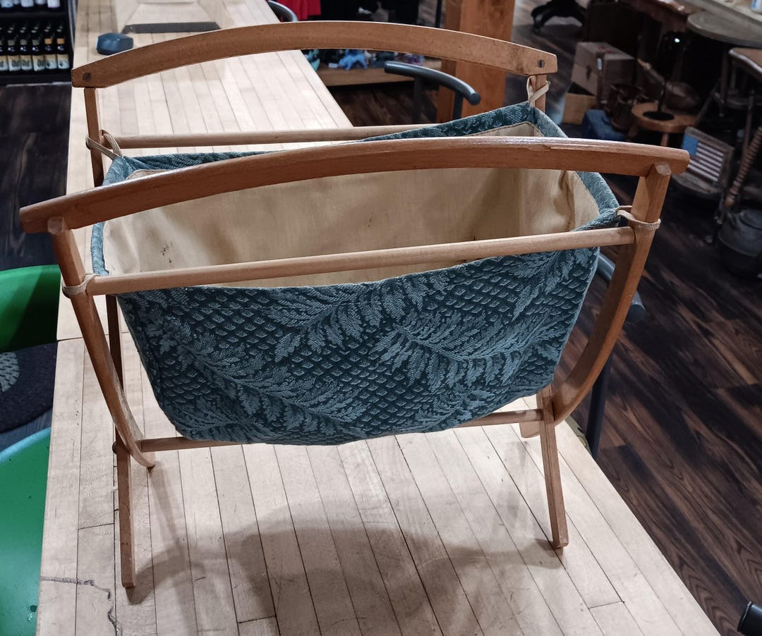 Vintage Folding Wooden Sewing/knitting Caddy With Teal Fabric Liner - Etsy