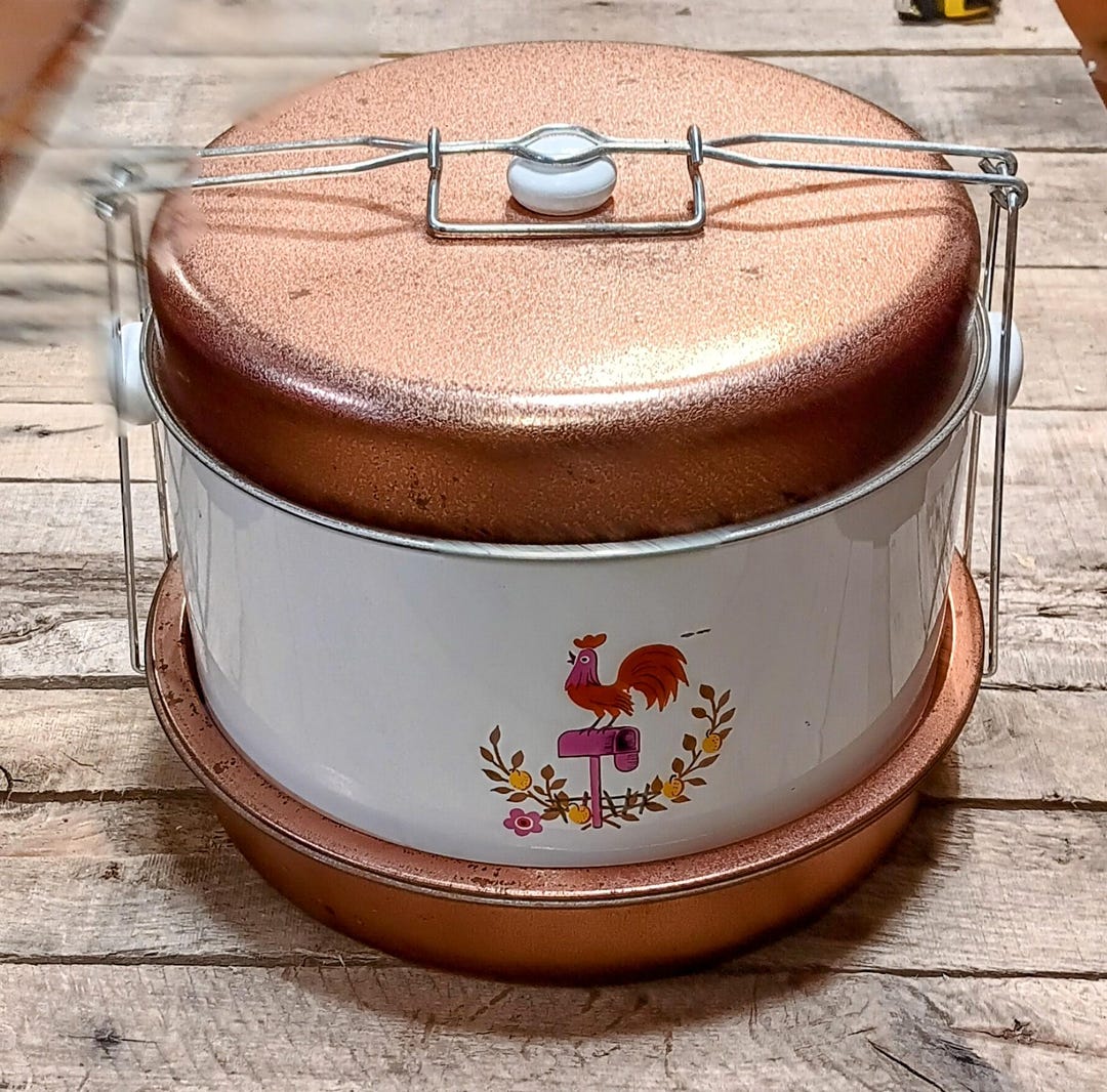 Vintage MCM Style Triple Decker Tin Cake and Pie Carrier With Rooster ...