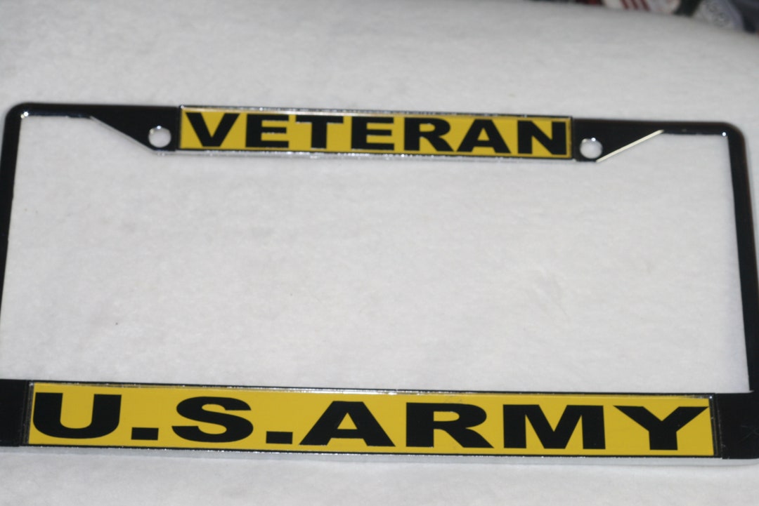 Military License Plate Frame, Polished Chromed Cast Metal, VETERAN/U.S ...