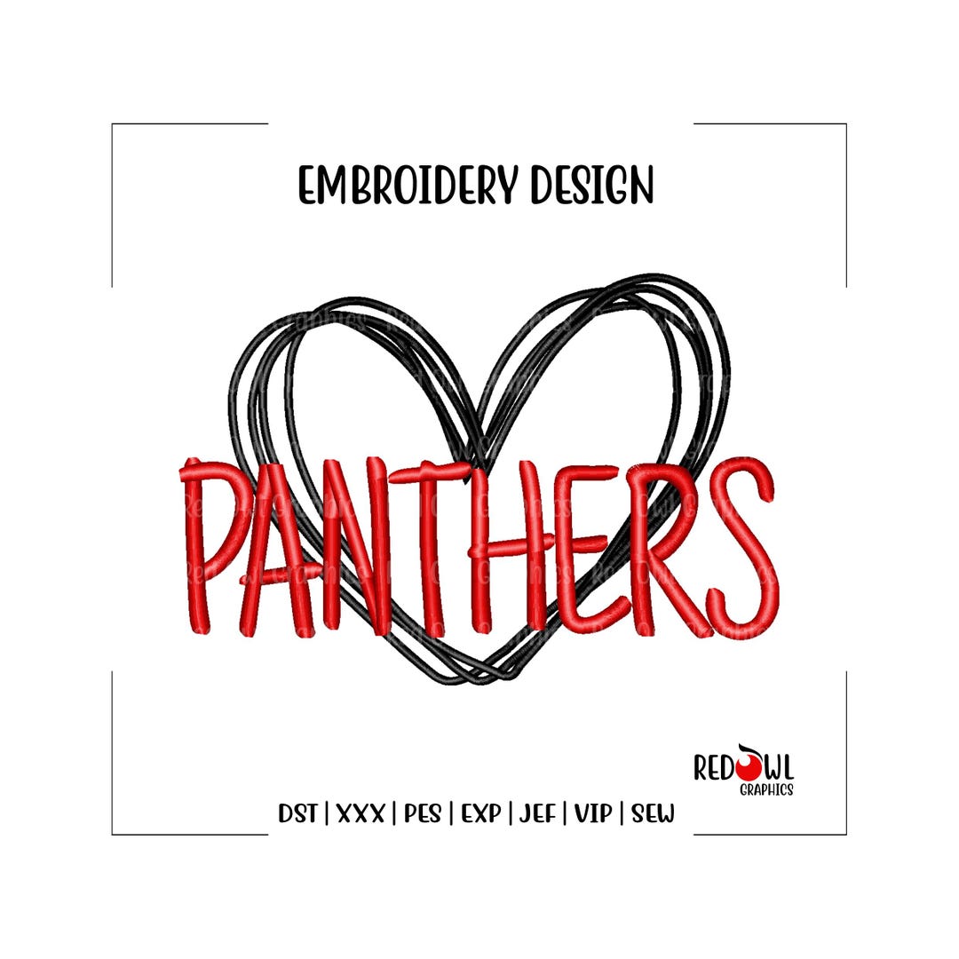Panther, Panthers, Heart, Love,embroidery Design, Mascot, Panther ...
