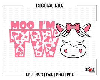 Moomoo I'm Two bow PNG SVG DIGITAL - Etsy
