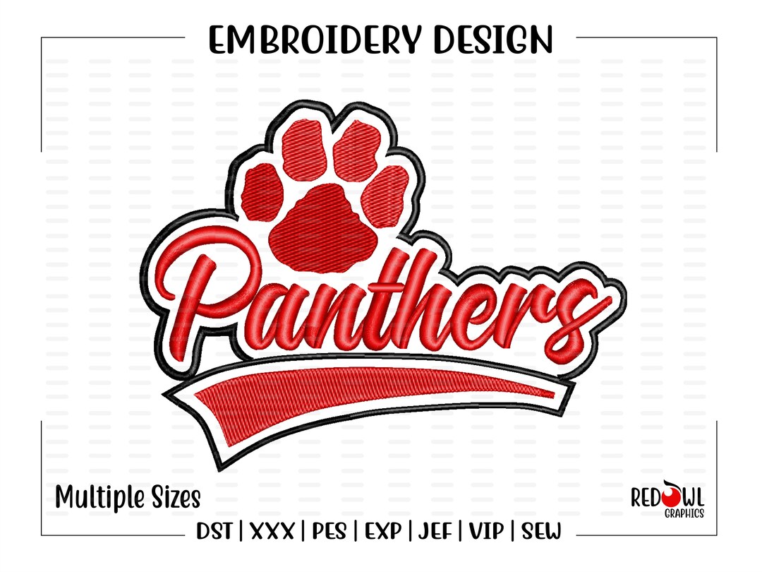 Panther, Panthers, Paw, Embroidery Design, Mascot, Panther Embroidery ...