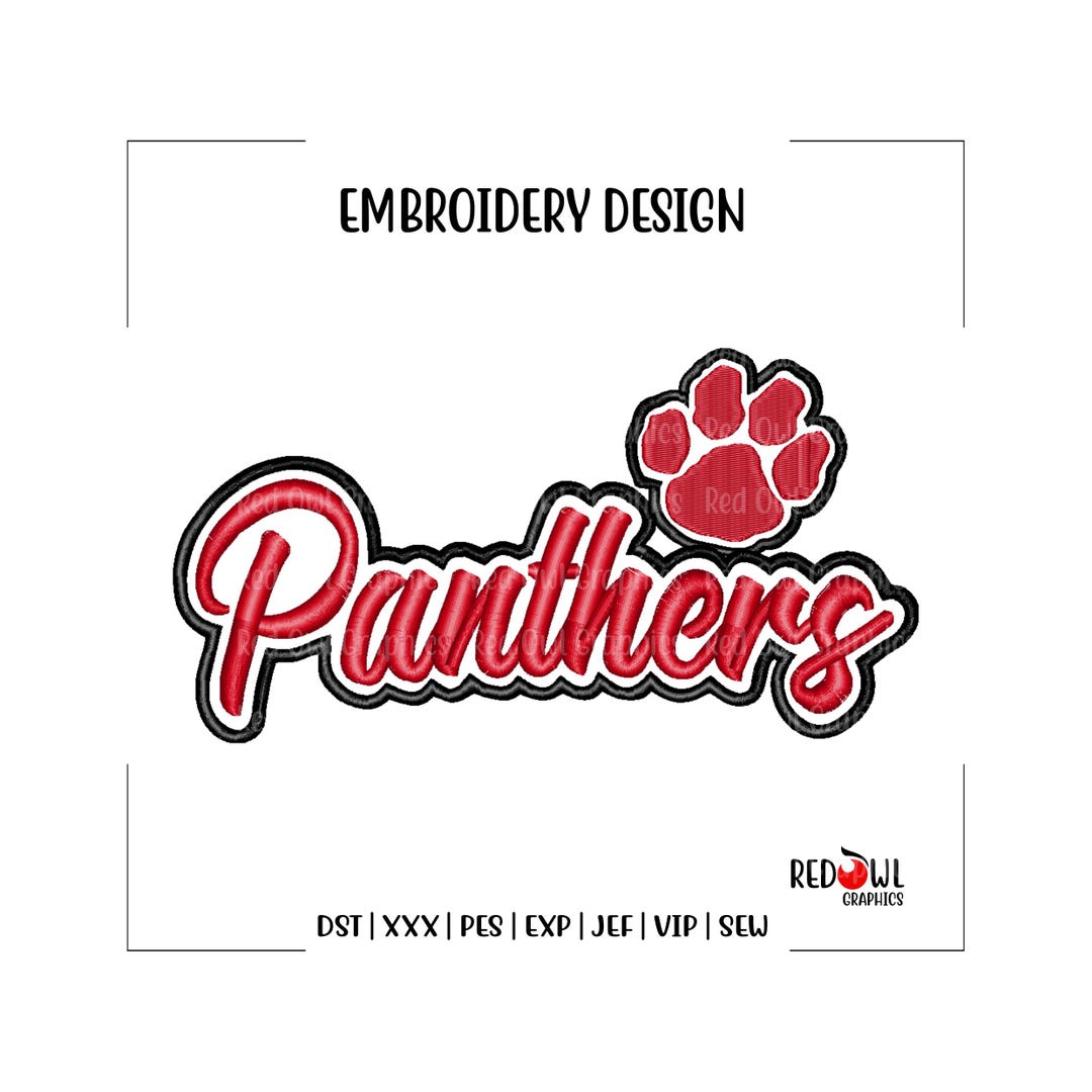 Panther, Panthers, Paw, Embroidery Design, Mascot, Panther Embroidery ...