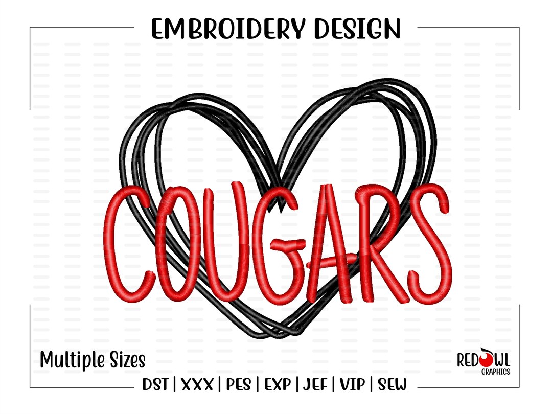 Cougar, Cougars, Embroidery Design, Mascot, School, Cougar Embroidery ...