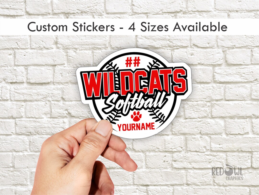 Personalized Wildcat Softball Sticker, Mascot, School, Spirit, Wildcat ...