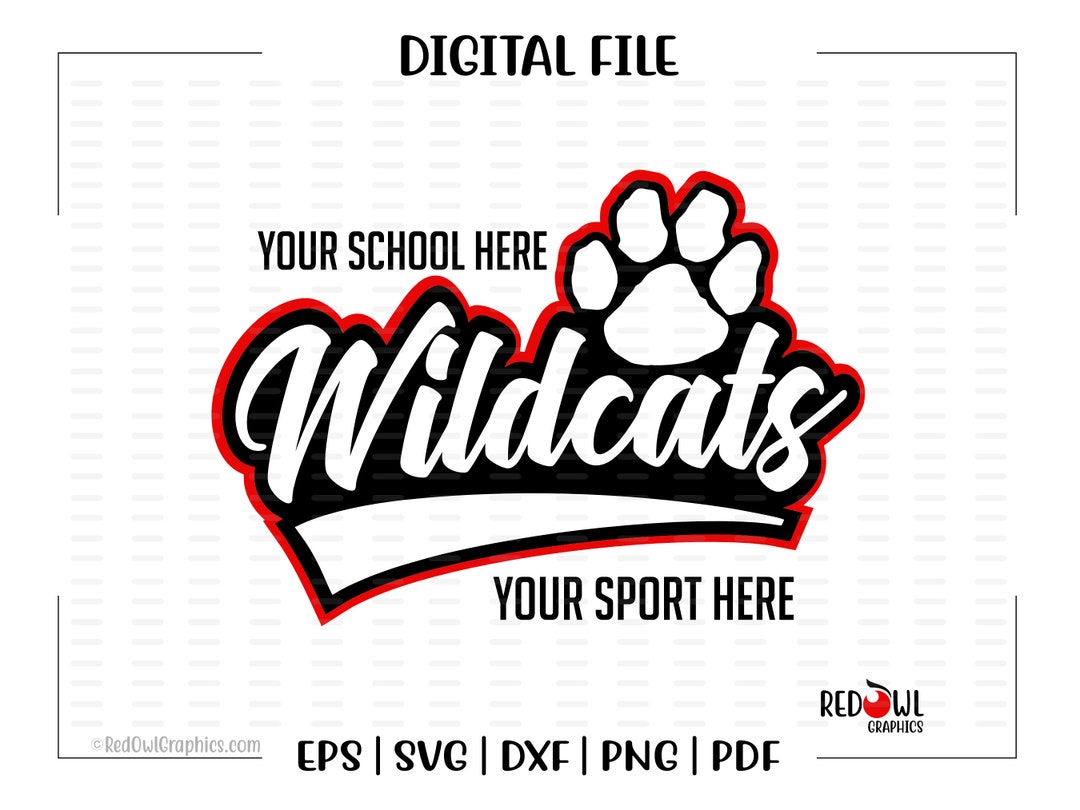 Custom, Personalized, Wildcat, Wildcats, Paw, School, Team, Mascot, Svg ...