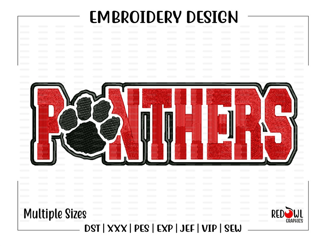 Panther, Panthers, Paw, Embroidery Design, Mascot, Panther Embroidery ...