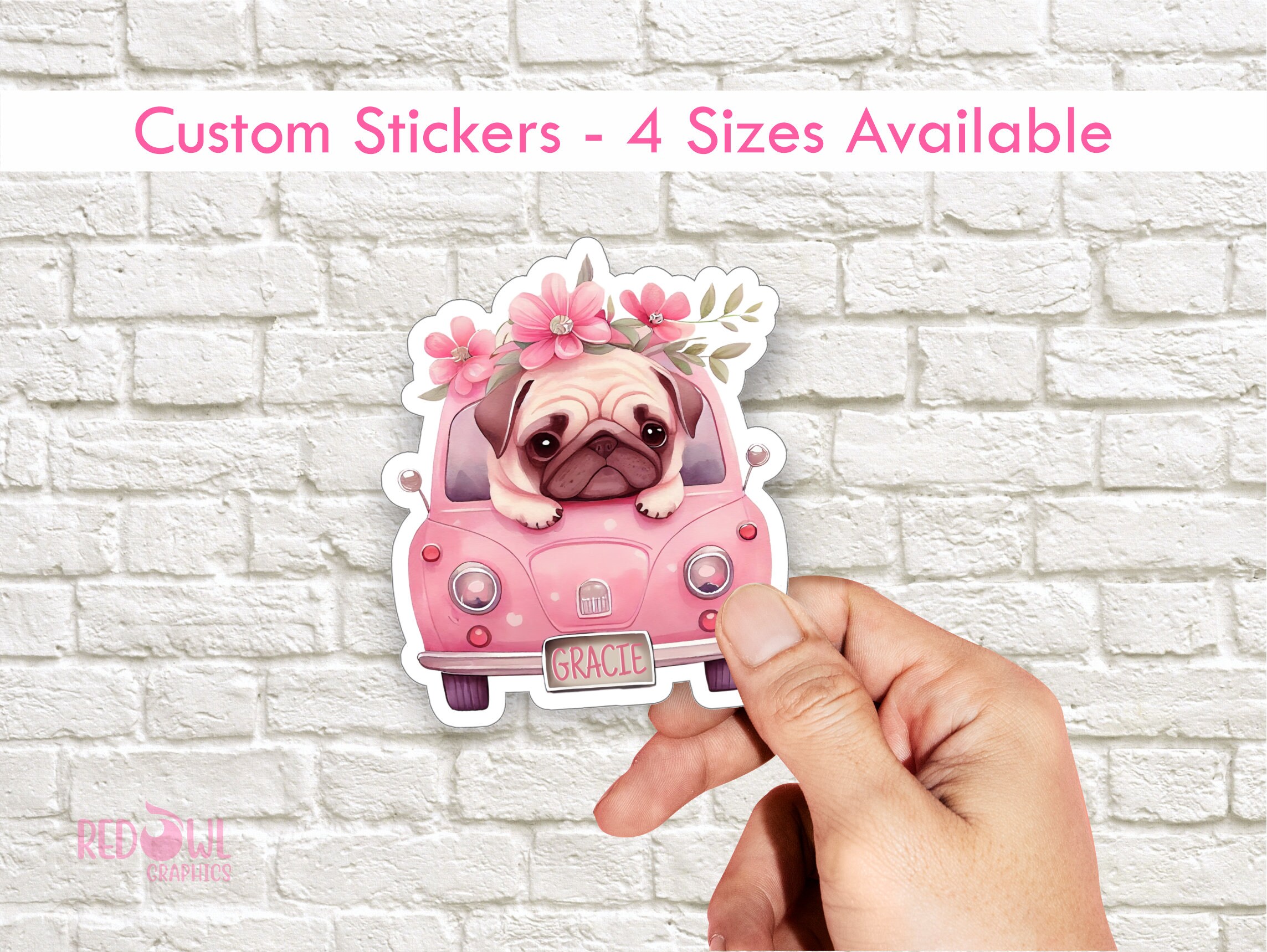 Pug Sticker, Personalized, Pug, Sticker, Decal, Valentine, Indoor ...