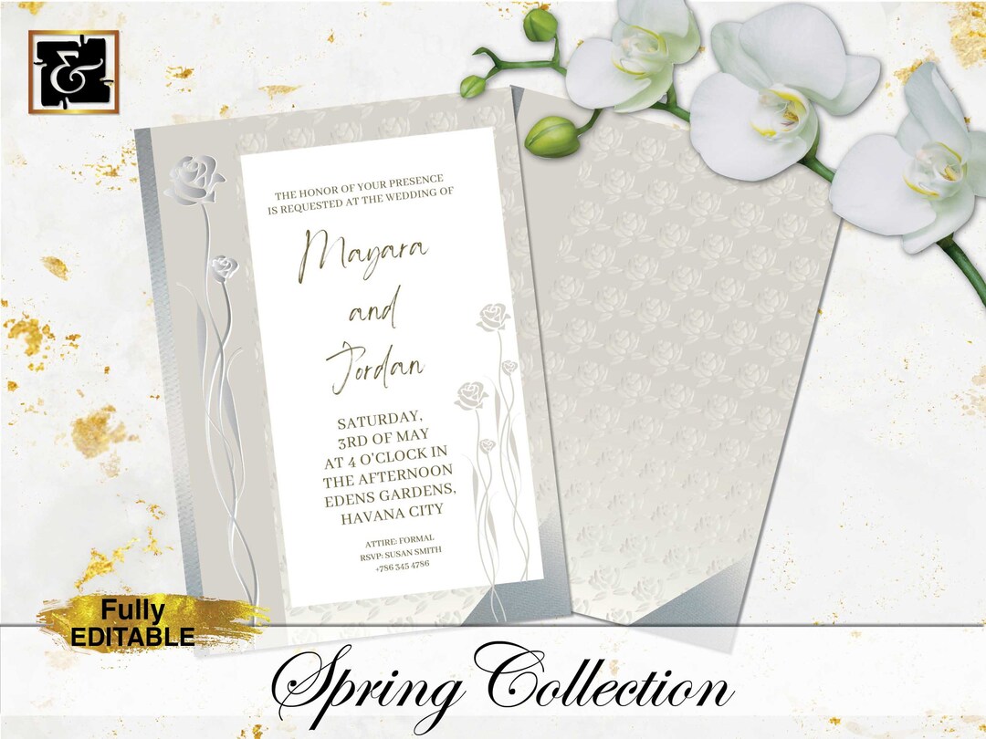 Floral Wedding Invitation Template, Spring Wedding Invitation, Editable ...