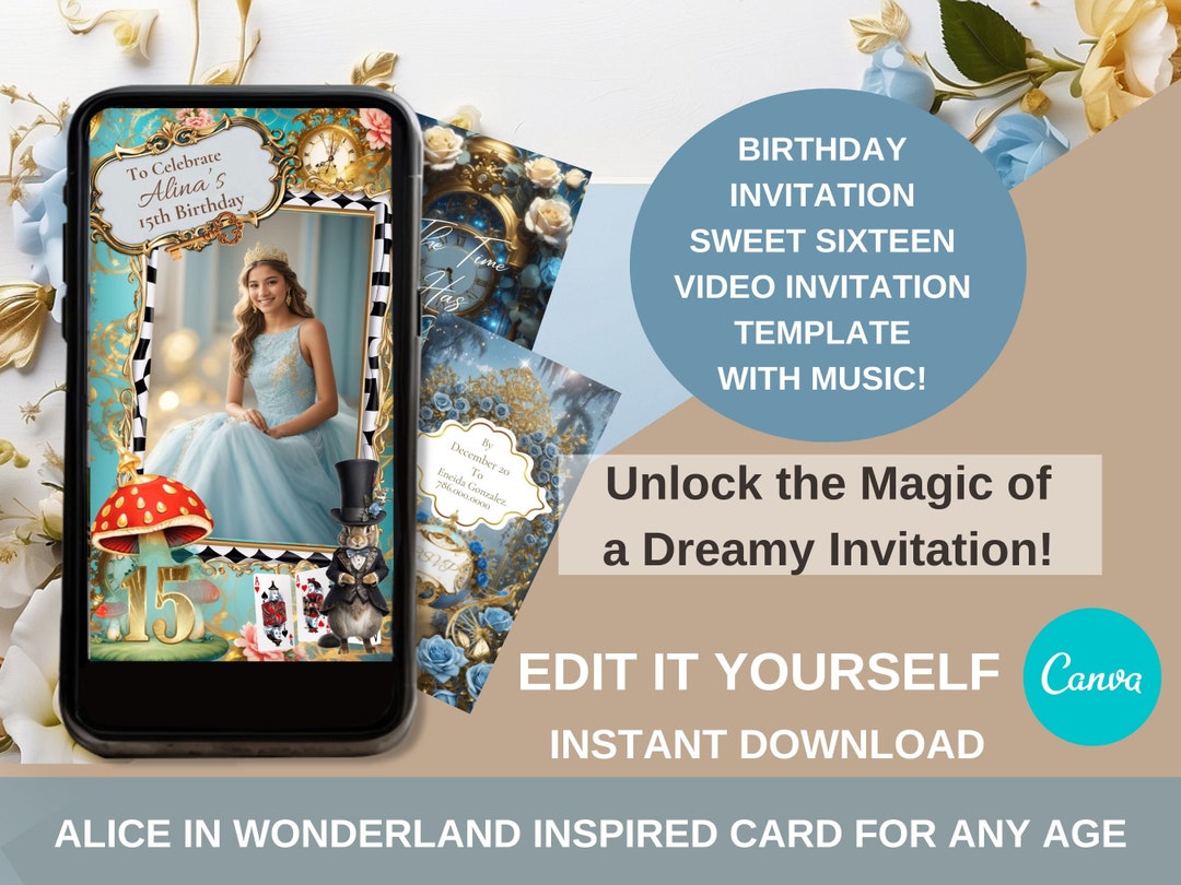 Alice in Wonderland Animated Invitation Quinceañera Sweet Sixteen ...