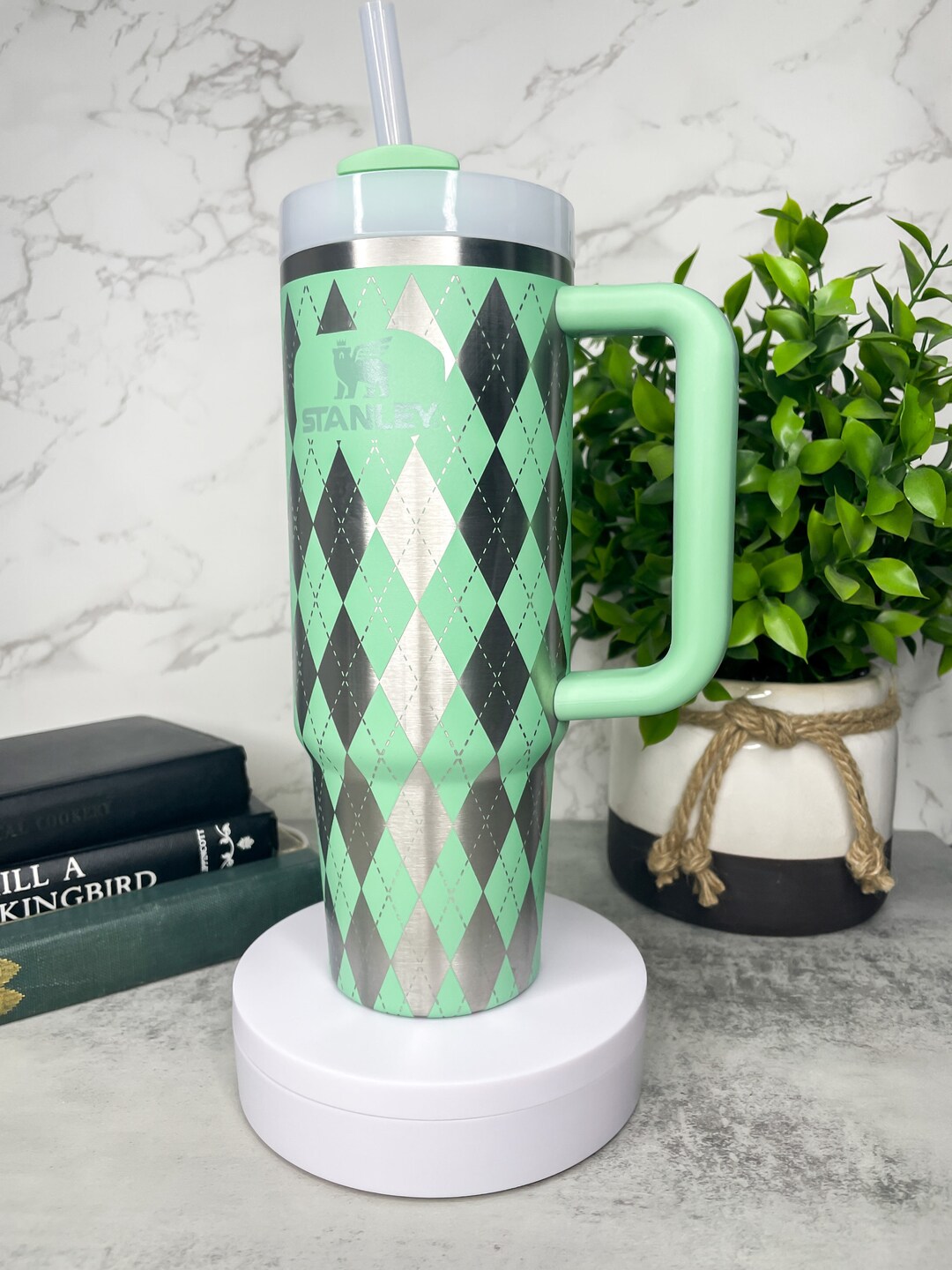 Etched Laser Engraved 30oz Authentic Stanley Cup Jade , Personalized Water Bottle, Thirst ...