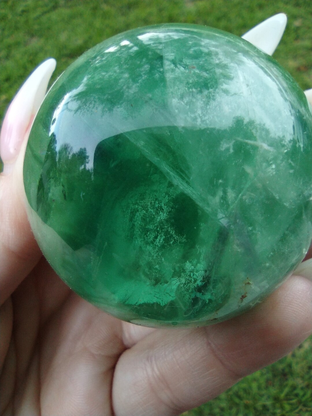 Green Feather Fluorite Sphere - Etsy