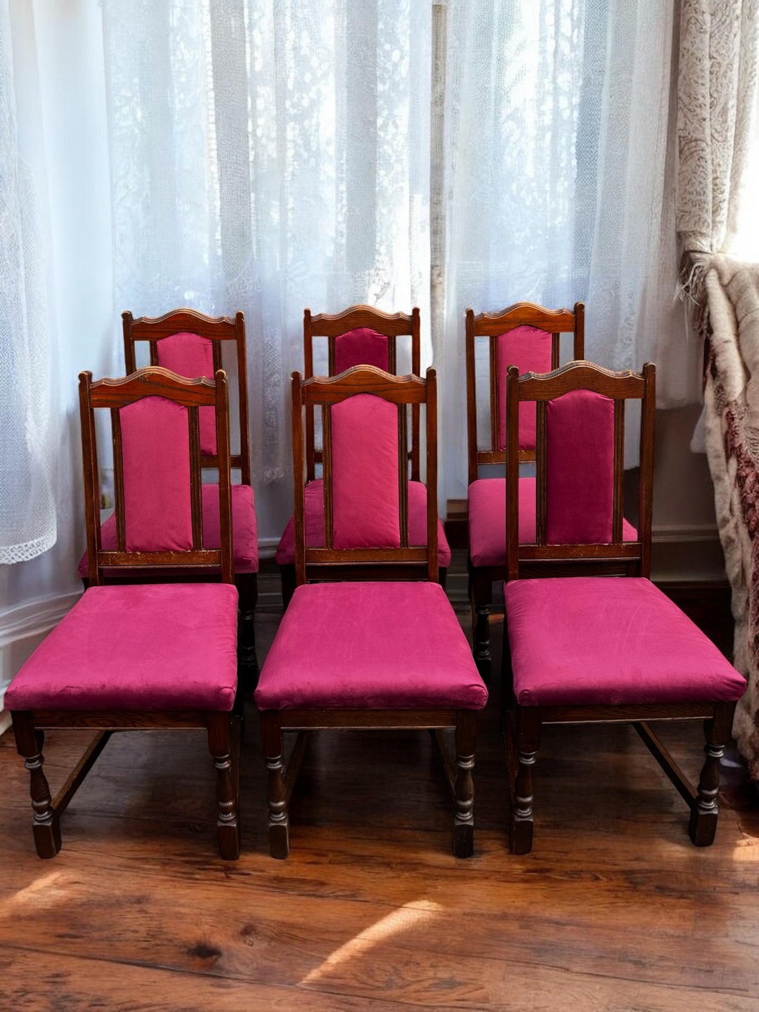 Vintage Old Charm Wood Bros Oak Dining Chairs C1970 / Solid Oak Wooden ...