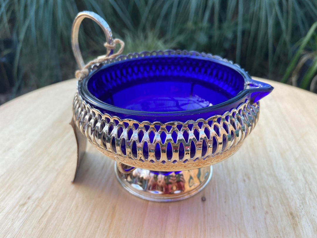 Vintage Queen Anne Silber Zink Kobalt Bristol Blue Glas Leinen ...