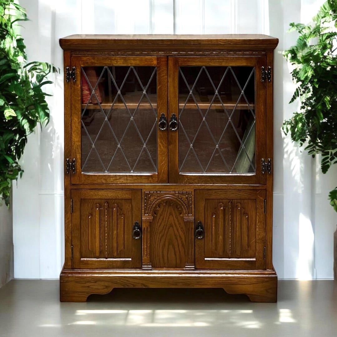 Vintage Glazed Bookcase and Cabinet by Jaycee Furniture / Light Oak ...