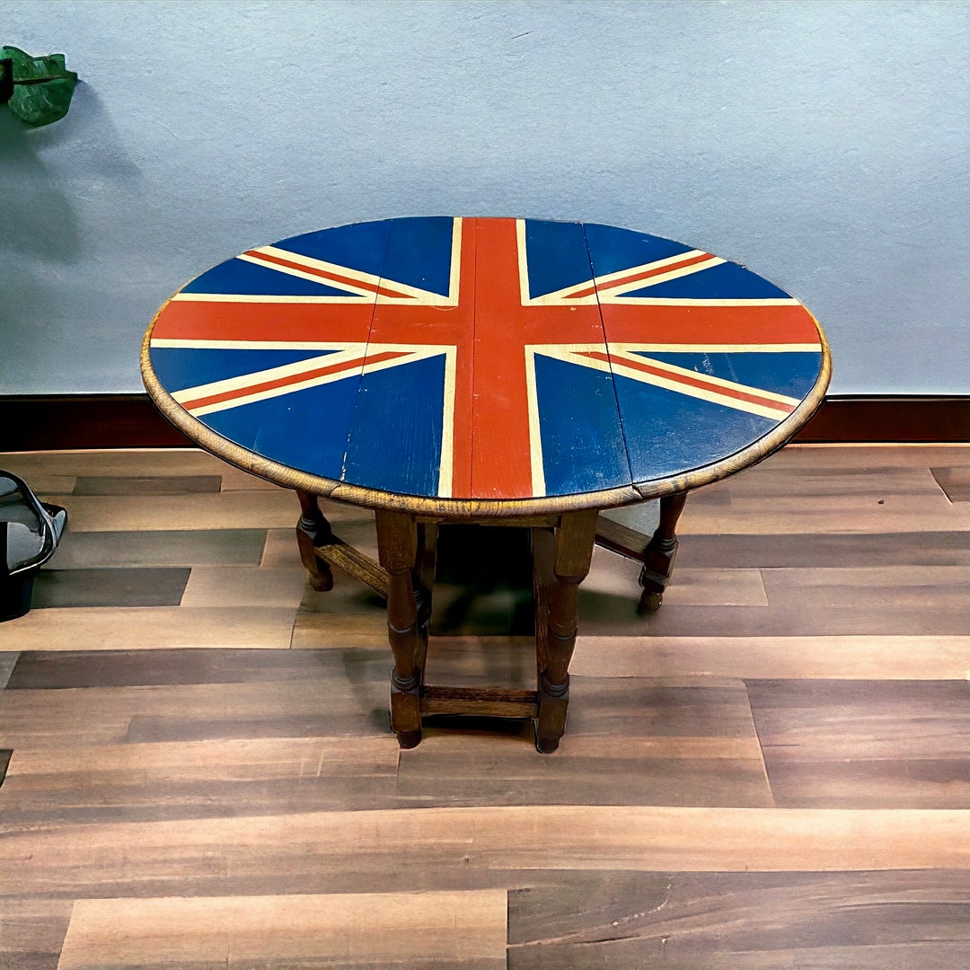Antique Oak Drop Leaf Table / Union Jack Decor / Made in England Circa ...
