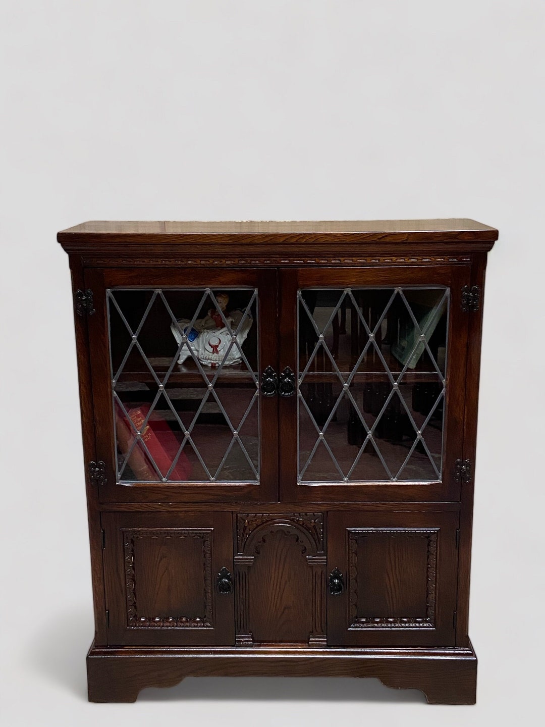 Vintage Glazed Bookcase and Cabinet by Jaycee Furniture / Dark Oak ...