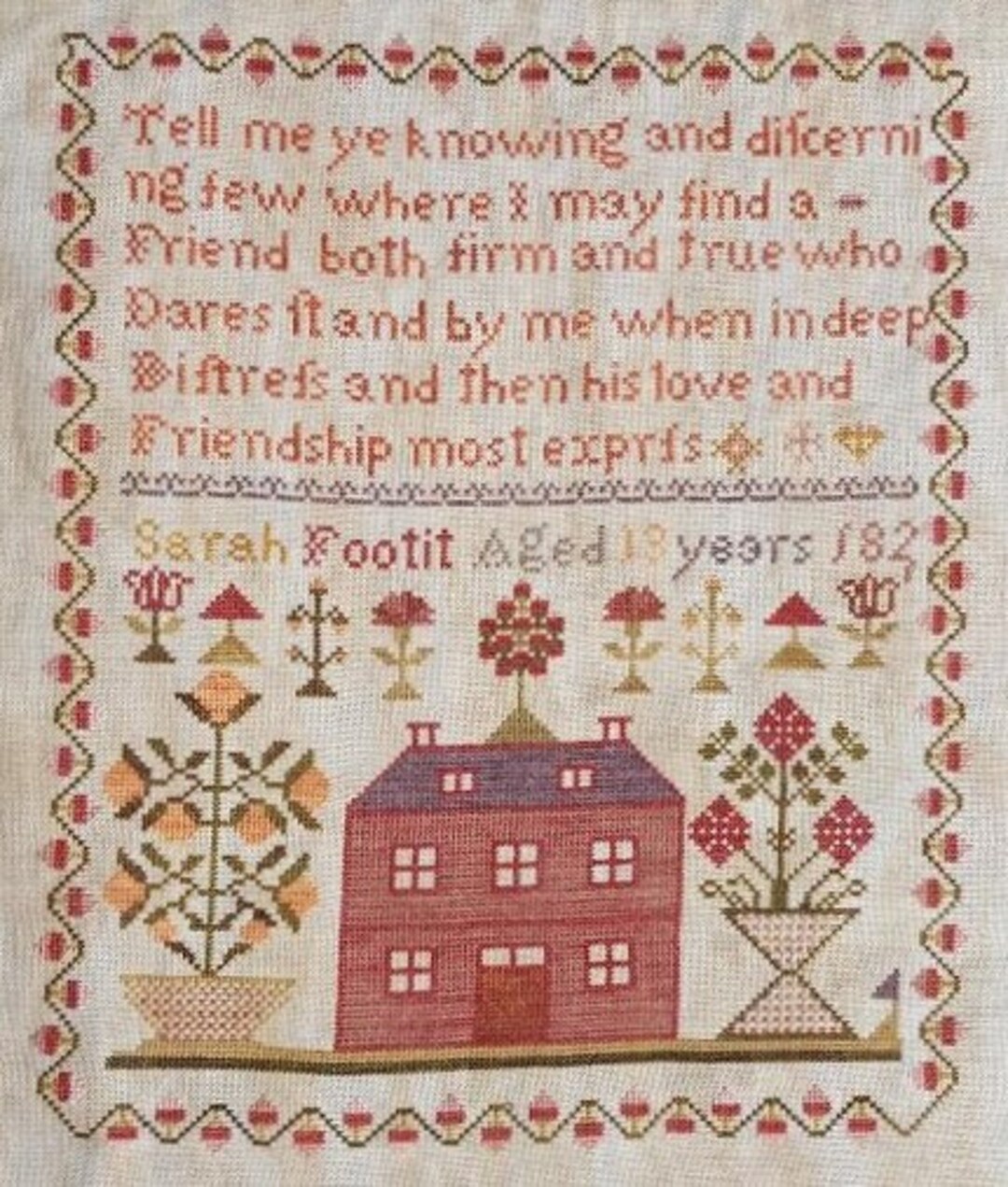 Sarah Footit, 1821, a Pdf Reproduction Sampler - Etsy