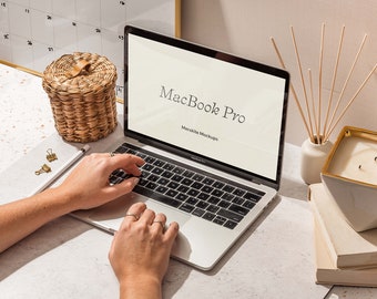 MacBook Realistic Scene Photoshop PSD Mockup | Trendy Pink Staged ...