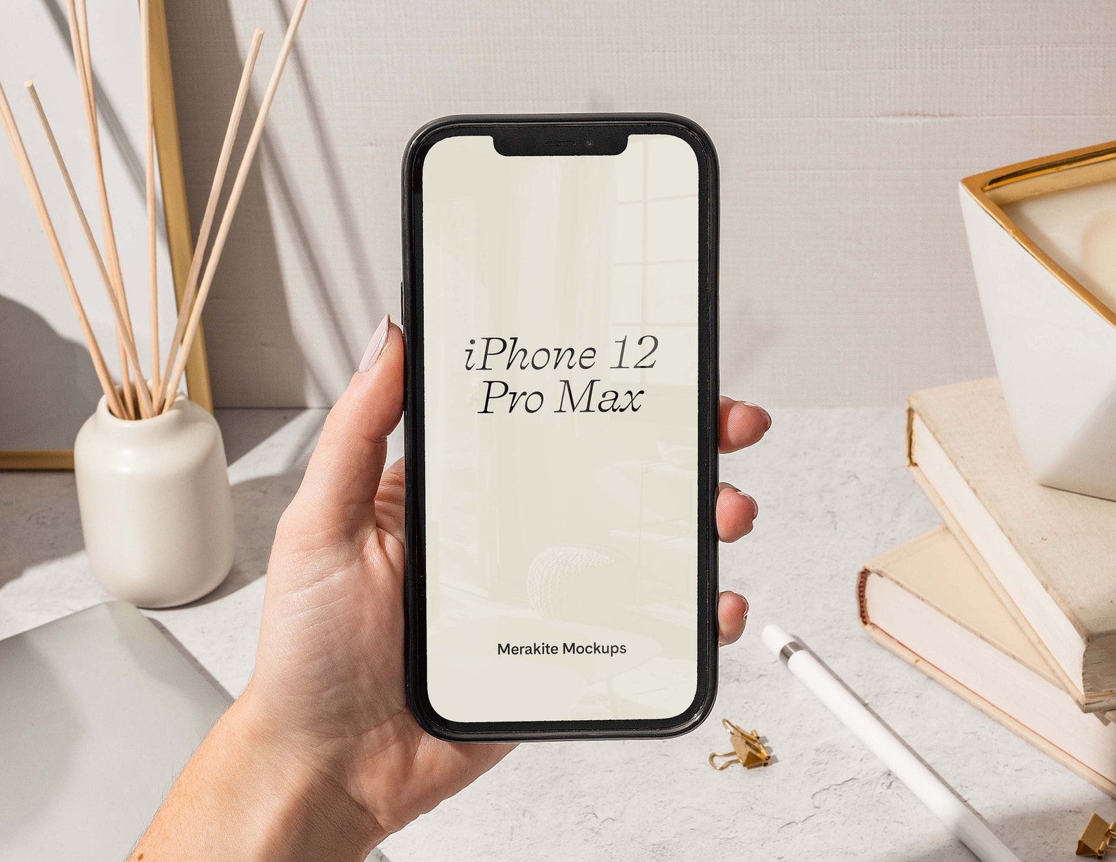 IPhone 12 Pro Max Photoshop PSD Mockup | Minimalist Boho iPhone Scene ...