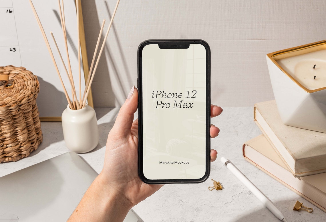 IPhone 12 Pro Max Photoshop PSD Mockup | Minimalist Boho iPhone Scene ...