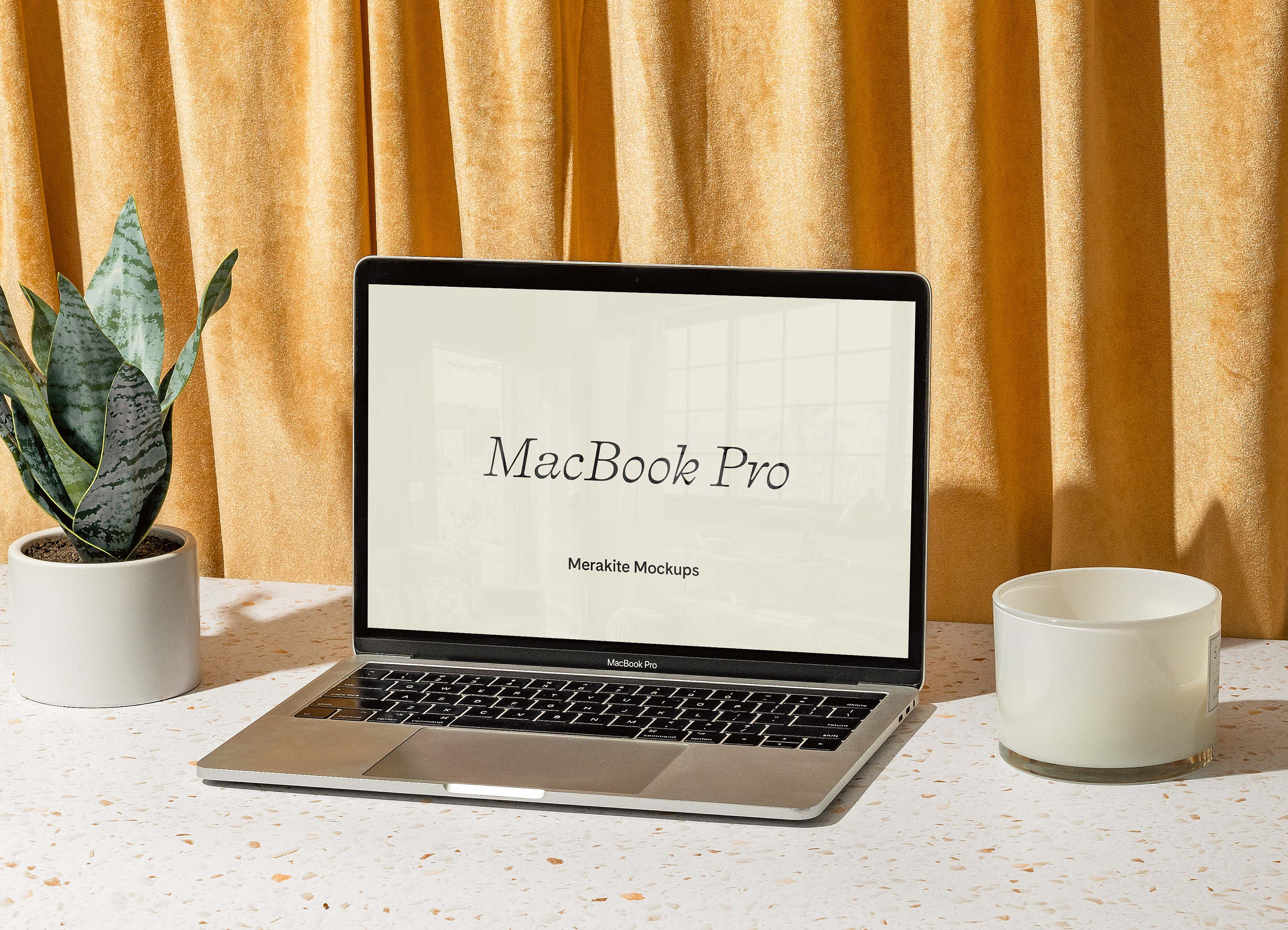 MacBook Realistic Scene Photoshop PSD Mockup | Trendy Modern Yellow ...