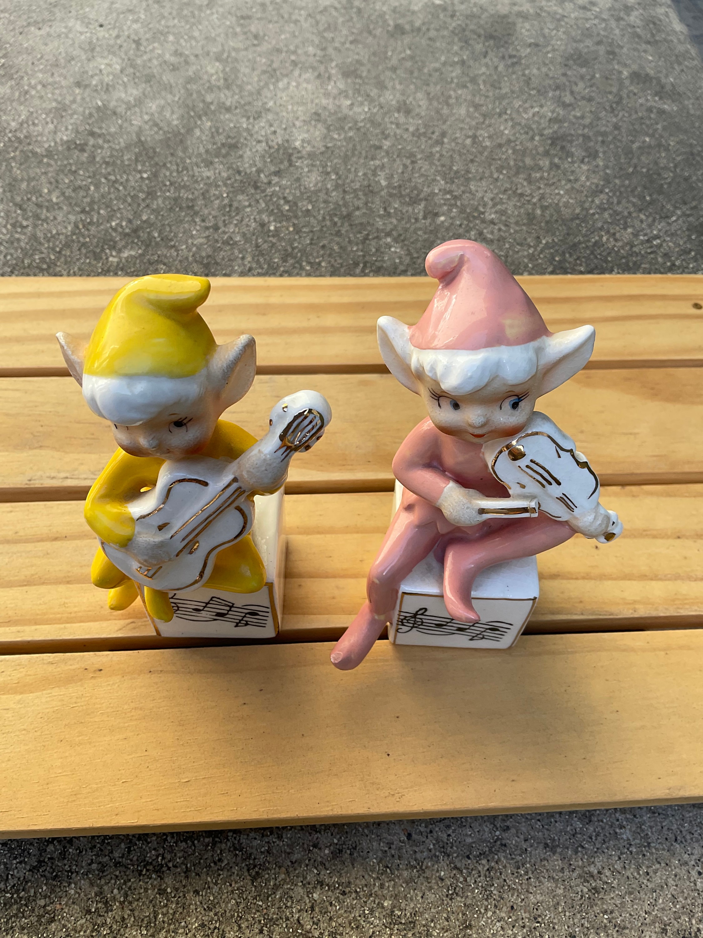 Vintage Elf Pixie Couple Playing Musical Instruments - Etsy