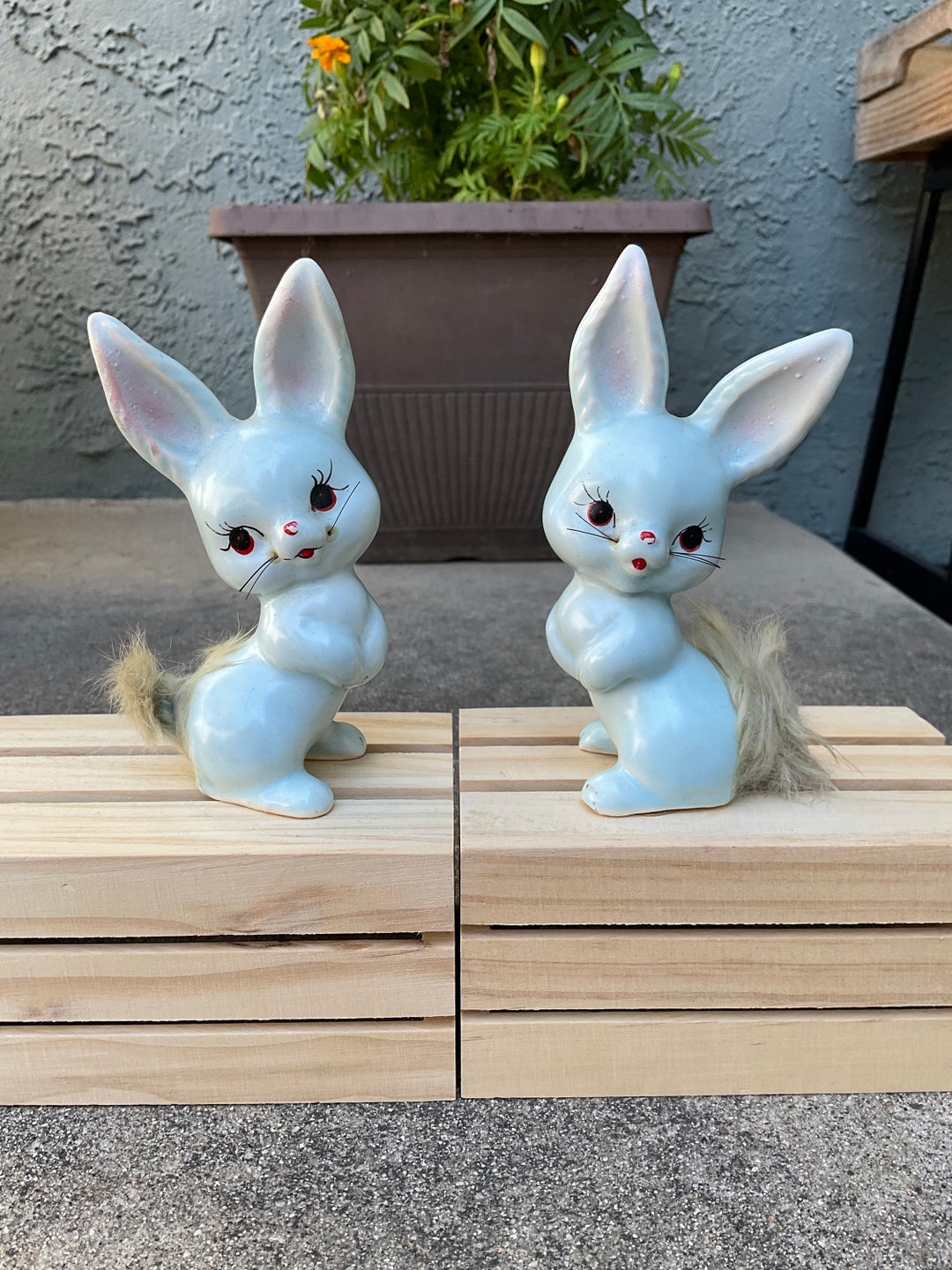 Vintage Napco Blue Bunny Figurines - Pair - Etsy
