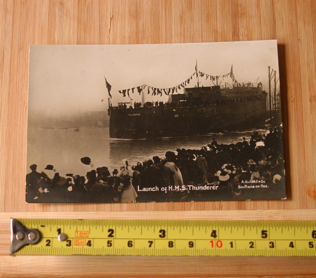 HMS Thunderer Launch of Postcard A H Judd & Co Southend -on-sea Unused ...