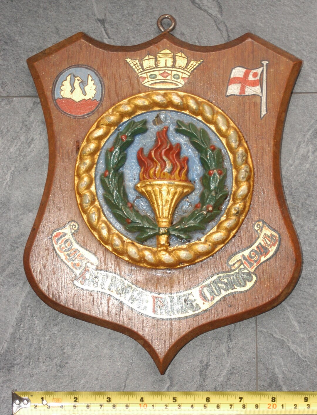 HMS Renown Heavy Metal Ships Crest on Wood Plaque Antiquae Famae Custos ...