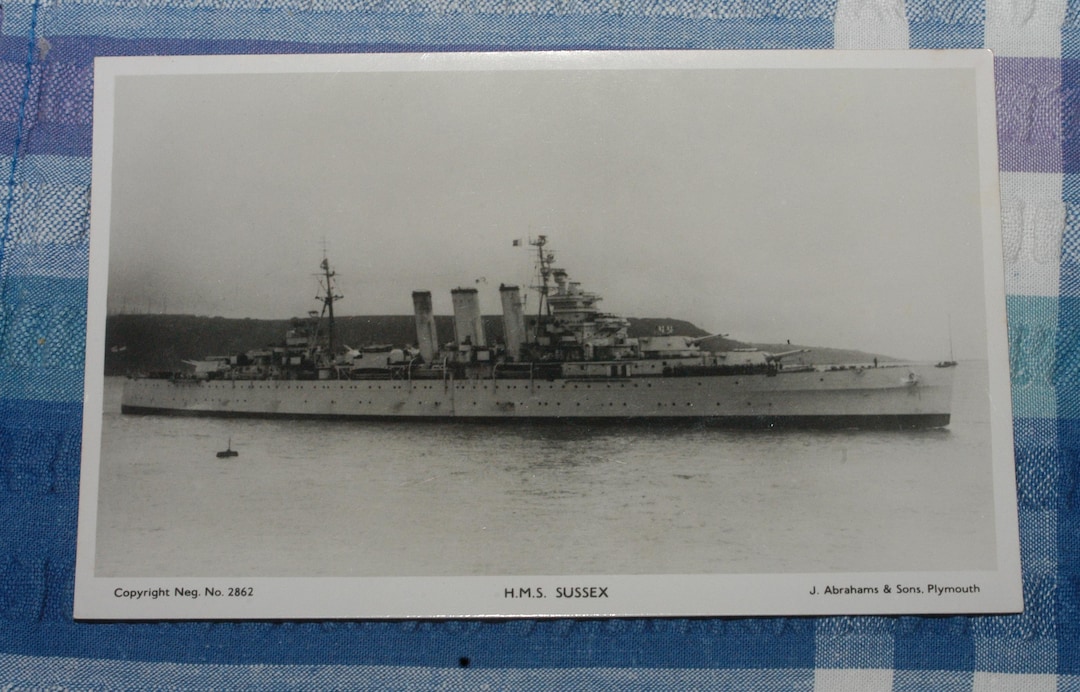 WW2 HMS Sussex Real Photo Unused Postcard J Abrahams and Sons Plymouth ...