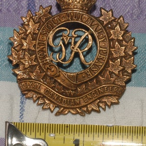 WW2 Brass Cap Badge Royal Canadian Engineers GRVI Copper Lugs No Split ...