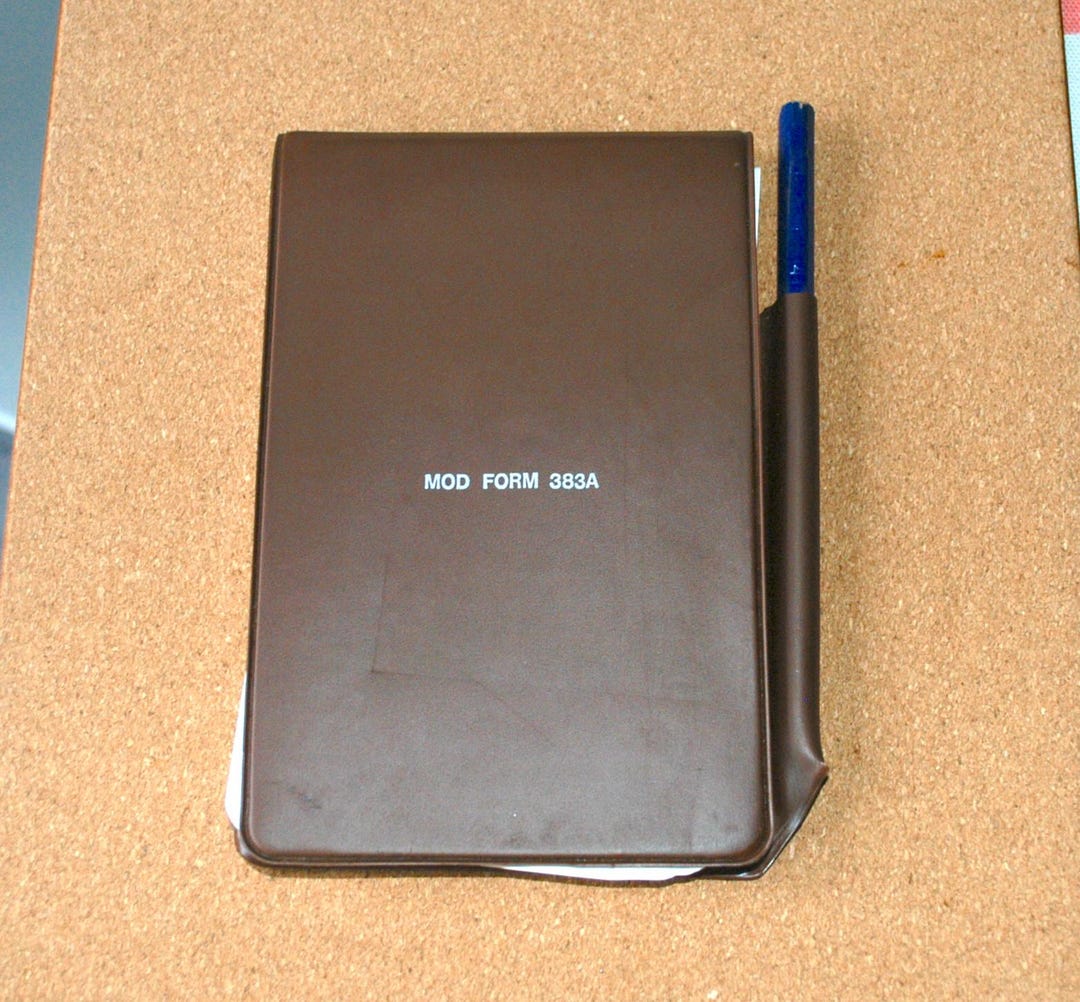 British Army Note Book MOD Form 383A Brown Plastic Cover With Pencil ...