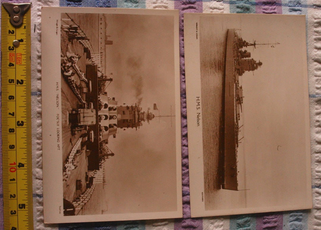HMS Nelson X2 Unused Real Photo Postcards Wright & Logan Focsle Looking ...