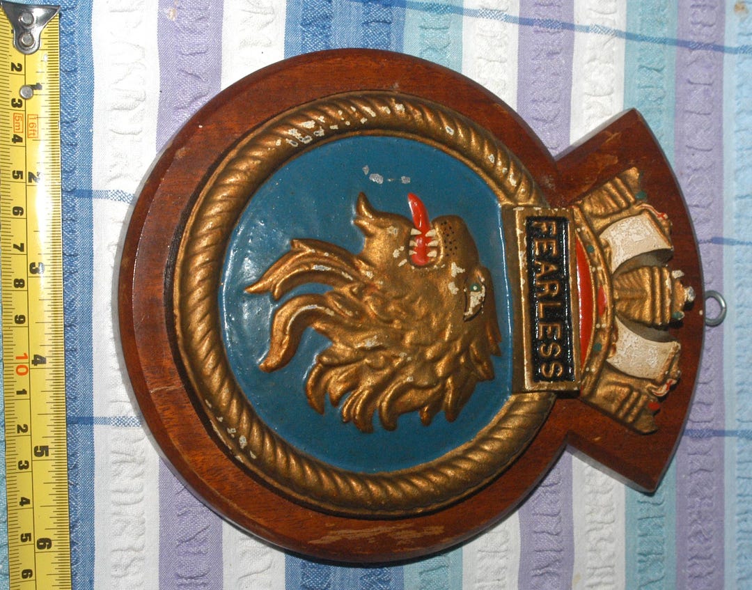 HMS Fearless Painted Metal and Wood Wall Plaque Heavy Signs of Wear ...