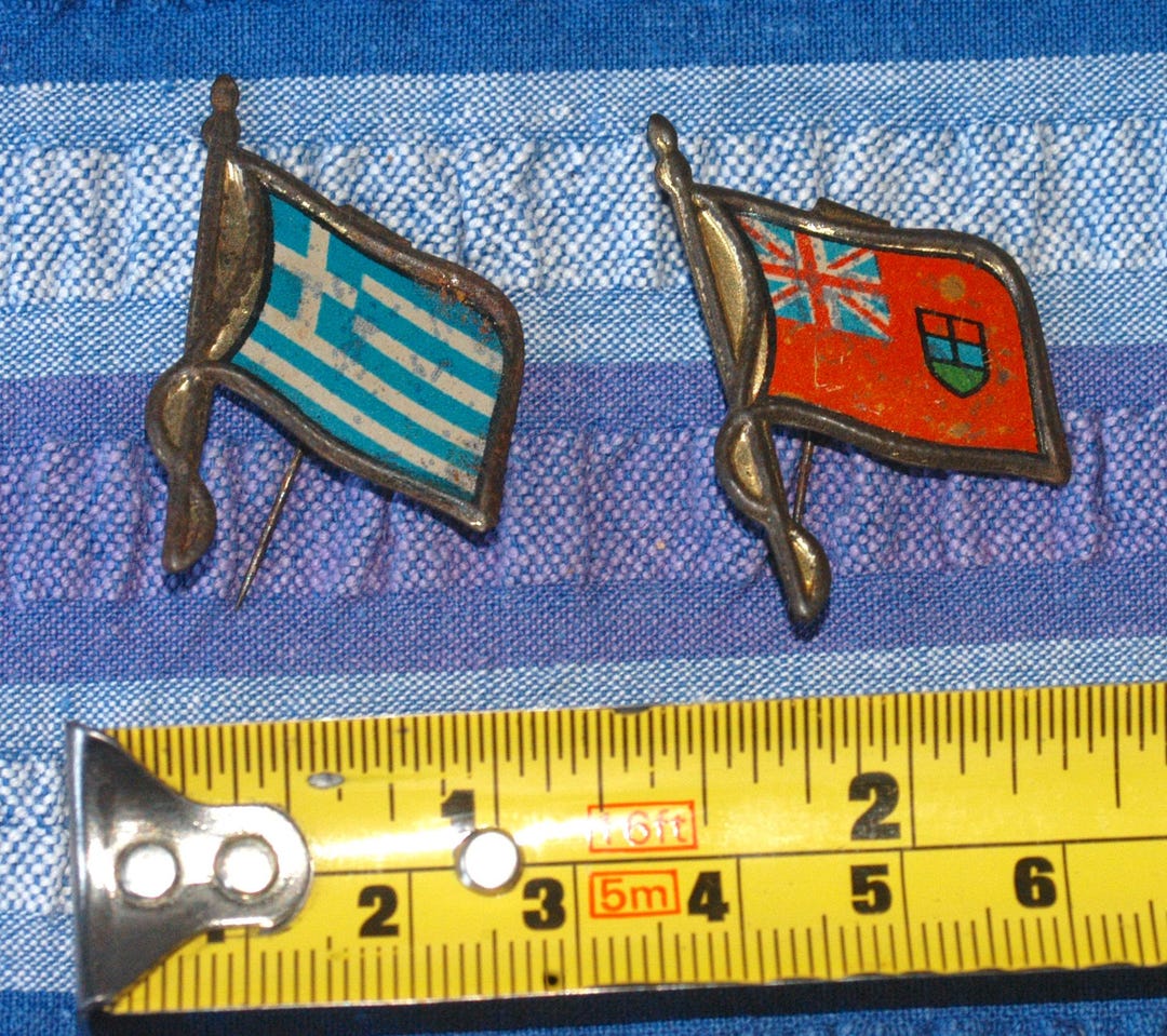 WW1 Two Patriotic Tin Metal Flag Pins Greece and Empire One Both Have ...