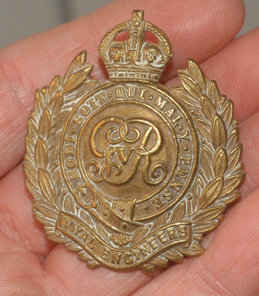 WW1 Royal Engineers Brass Cap Badge GRV Non Voided Centre No Split Pin ...