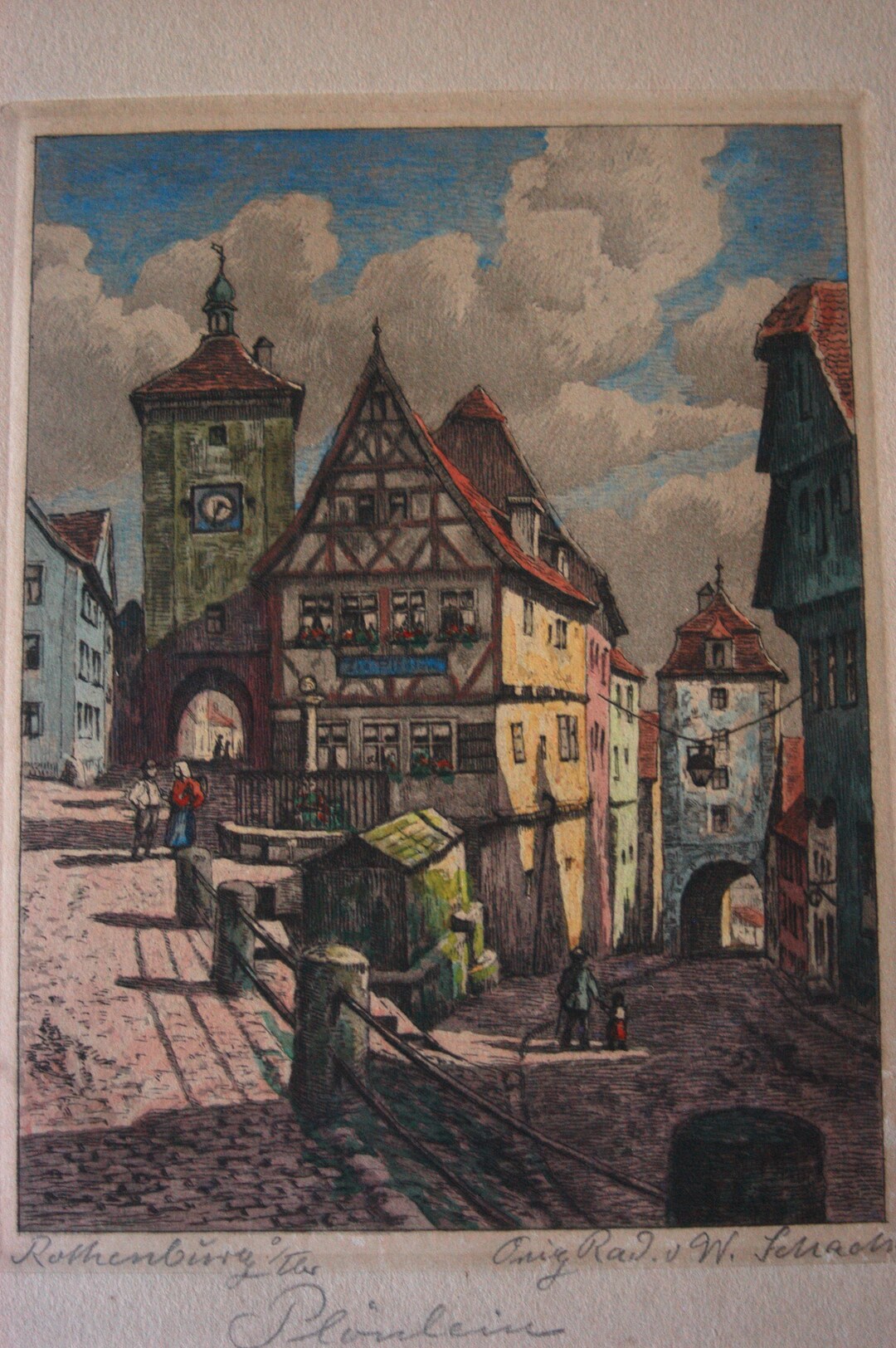 Vintage Original Etching Hand Colored, by Wilhelm Schacht, Rothenberg ...