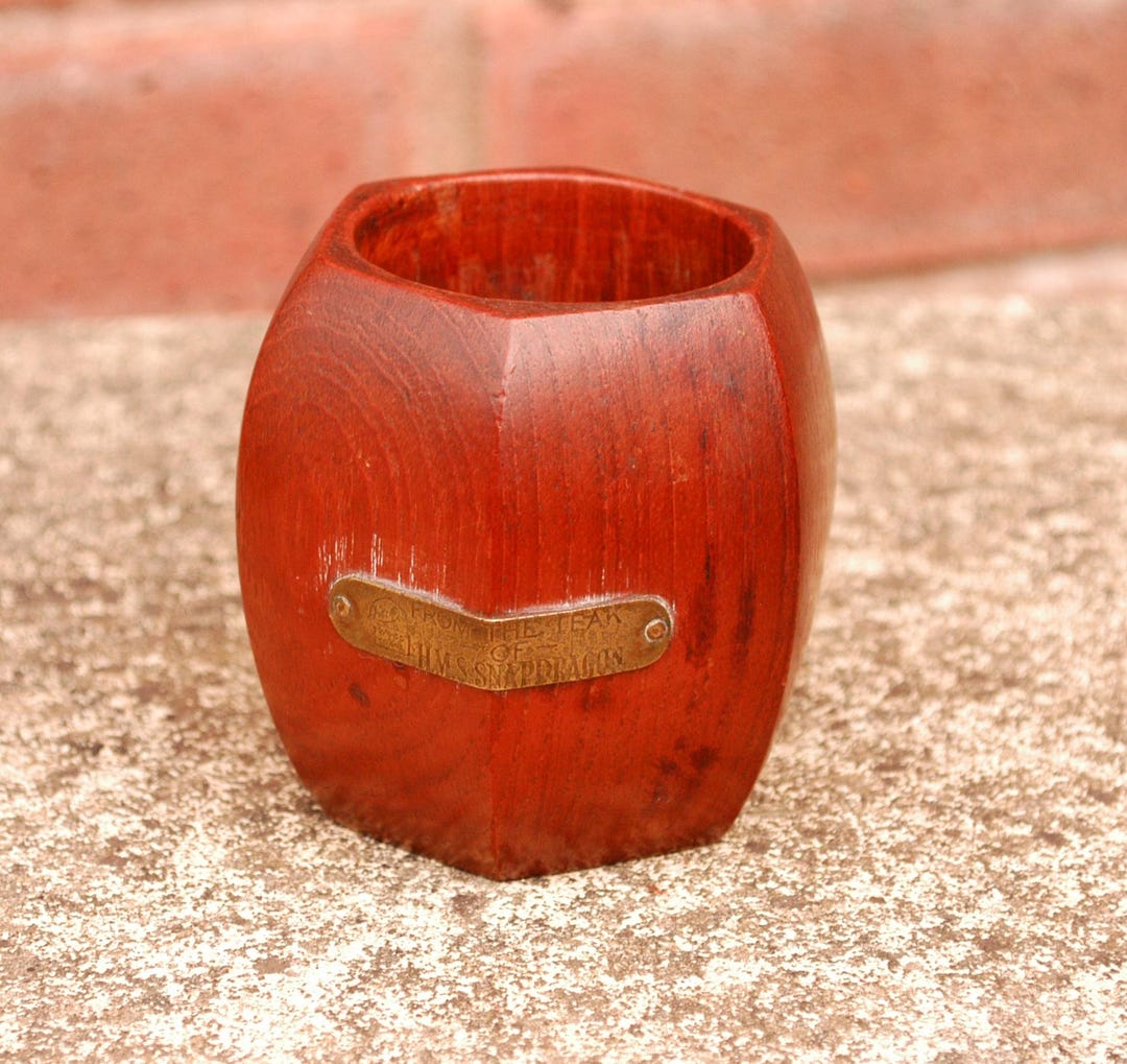 WW1 HMS Snapdragon 6 Sided Teak Pot Brass Plaque From Teak Of, Made by ...