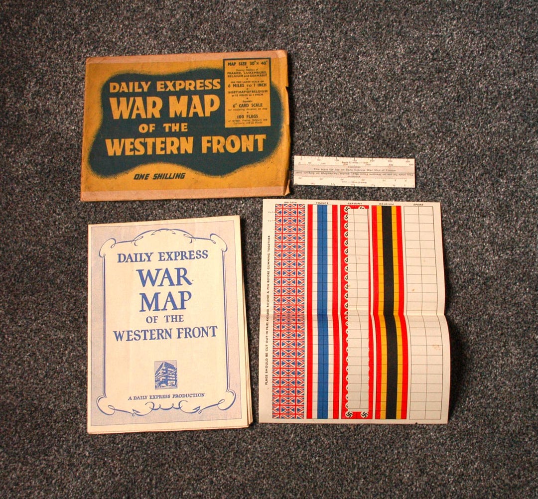 Home Front WW2 Daily Express War Map Western Front 100 Flags Card Scale ...