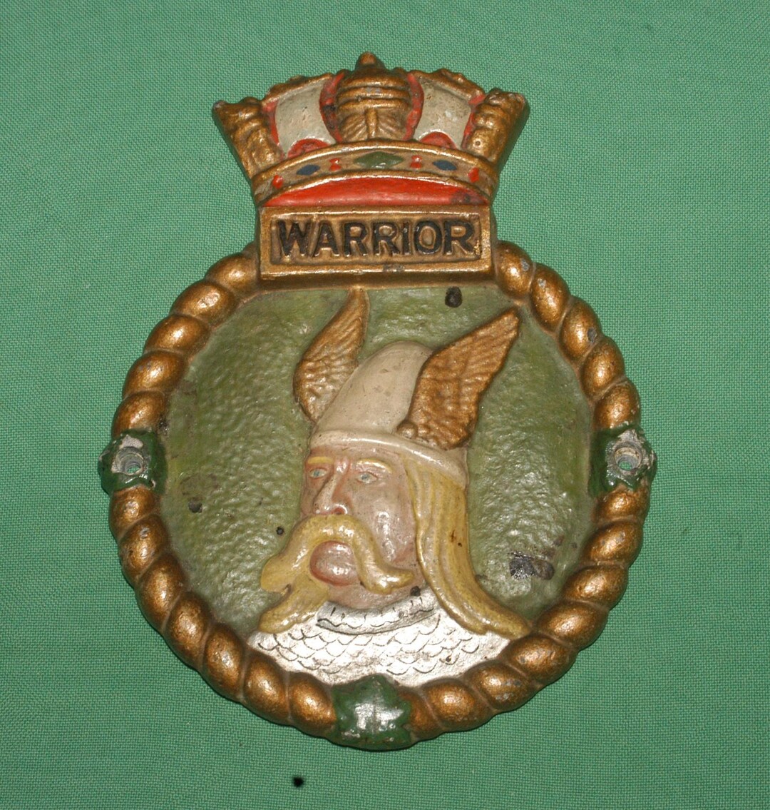 HMS Warrior Heavy Metal Hand Painted Ships Plaque Crest Two Holes for ...