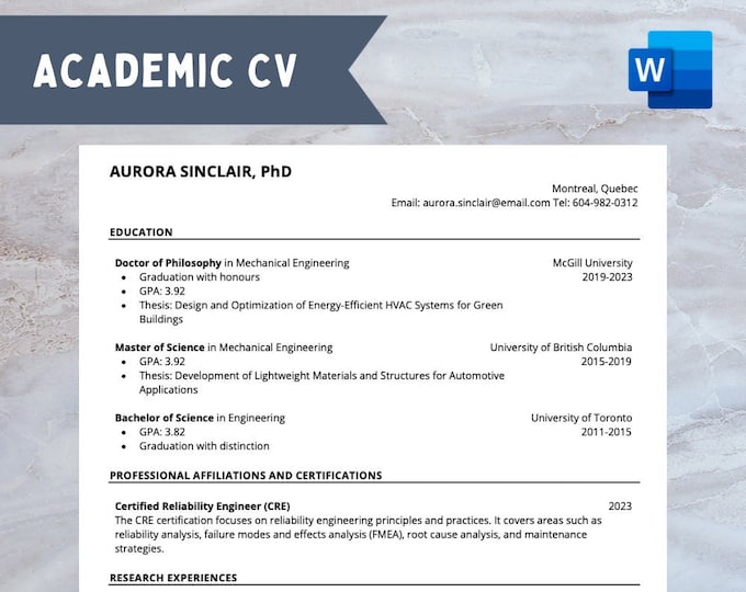 Academic CV Template | Curriculum Vitae for Professionals | Includes ...