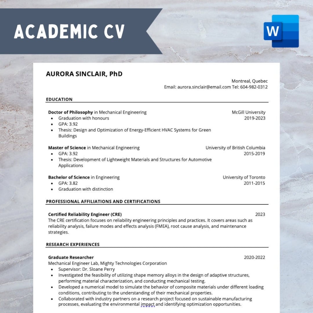 CV for Academia | Academic Curriculum Vitae - Etsy