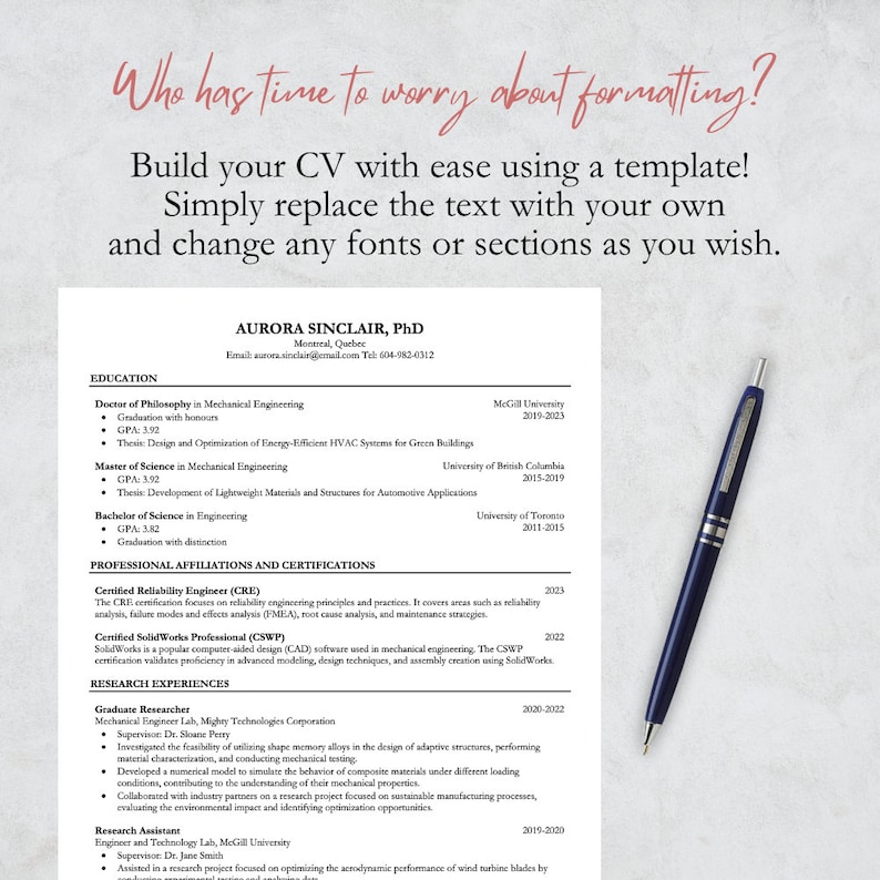 Academic CV Template | Curriculum Vitae for Professionals | Includes ...